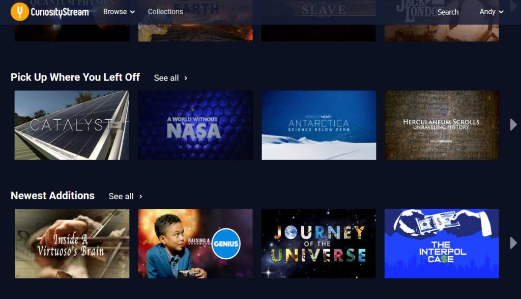 CuriosityStream.com – Streaming-Dienst für Dokumentationen – AndyDunkel.net