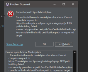 Eclipse Certifcate error (SunCertPathBuilderException), when opening the Marketplace ...